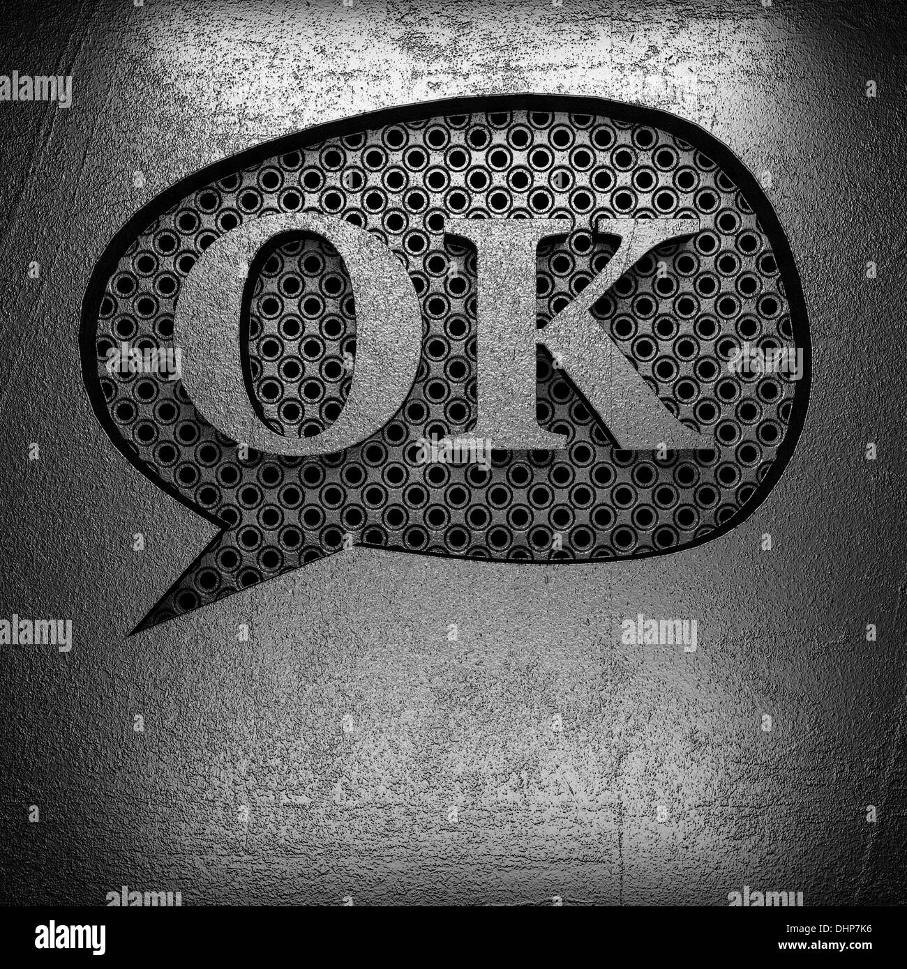 Metal sign on perforated wall Stock Photo - Alamy
