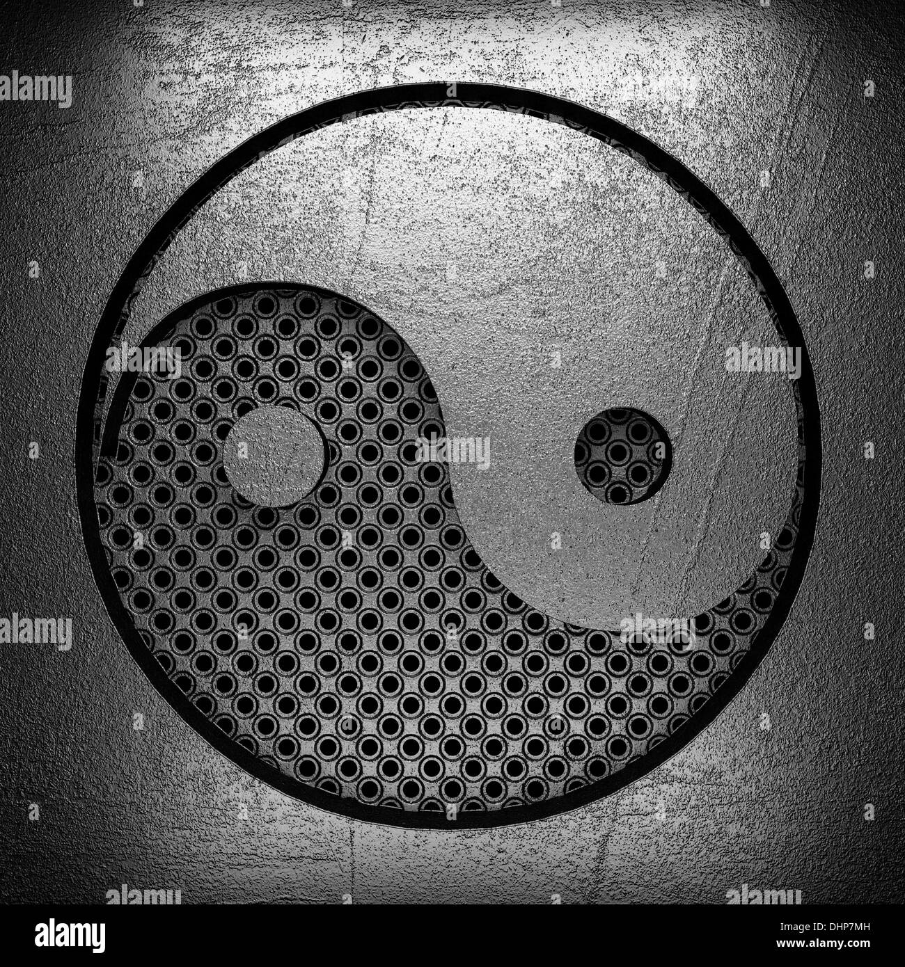 Metal sign on perforated wall Stock Photo - Alamy