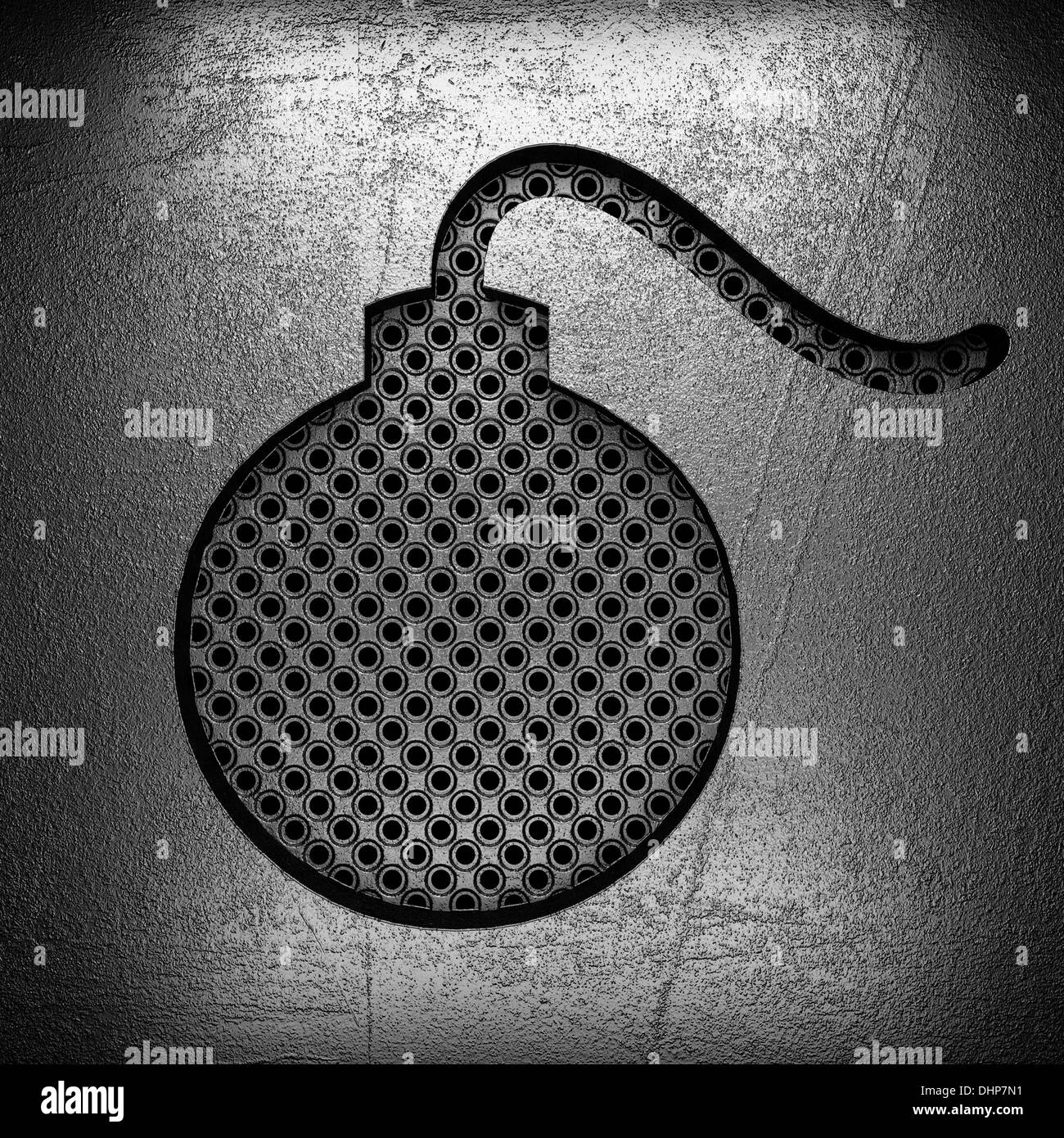 Metal sign on perforated wall Stock Photo - Alamy