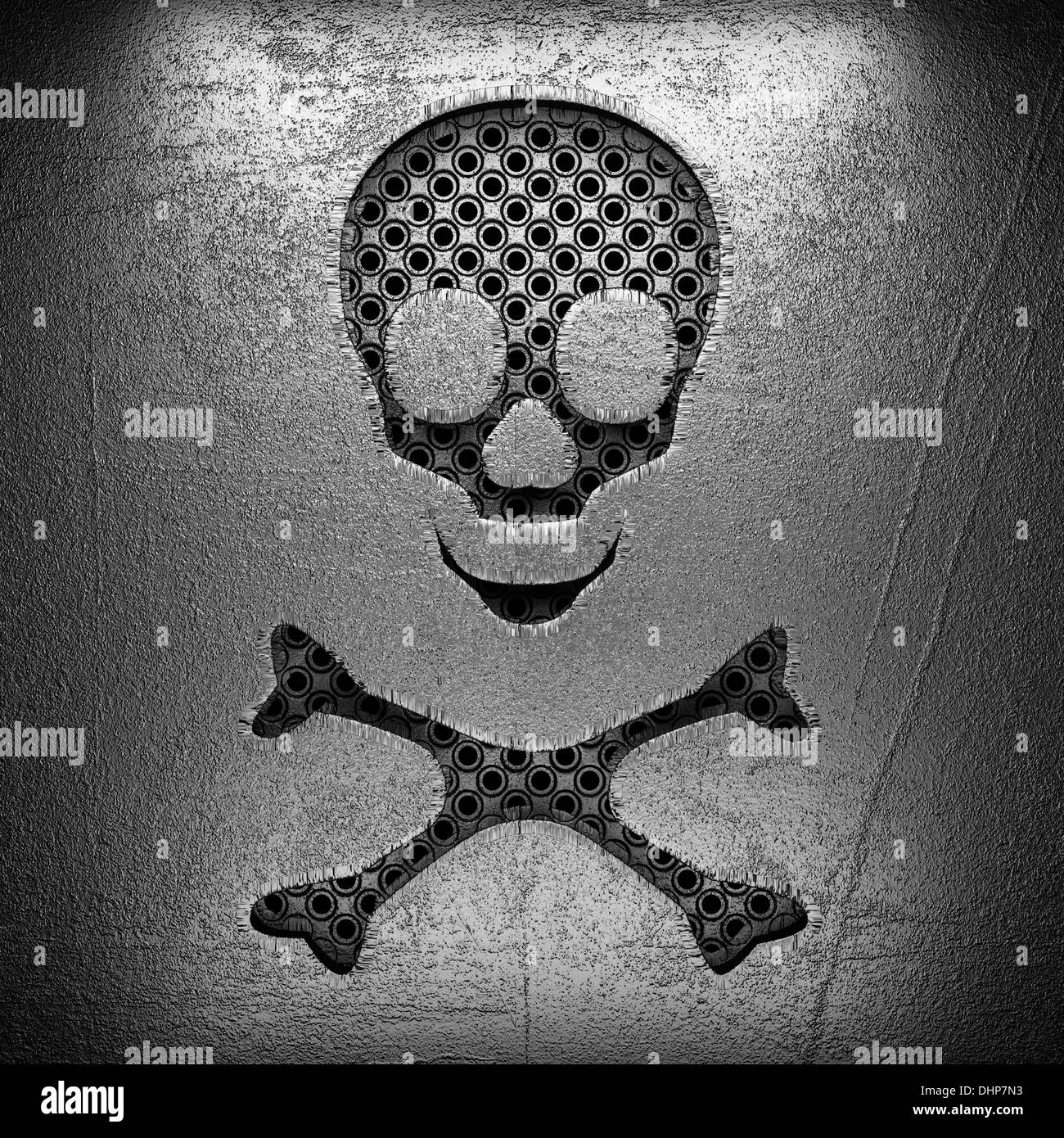 Metal sign on perforated wall Stock Photo - Alamy