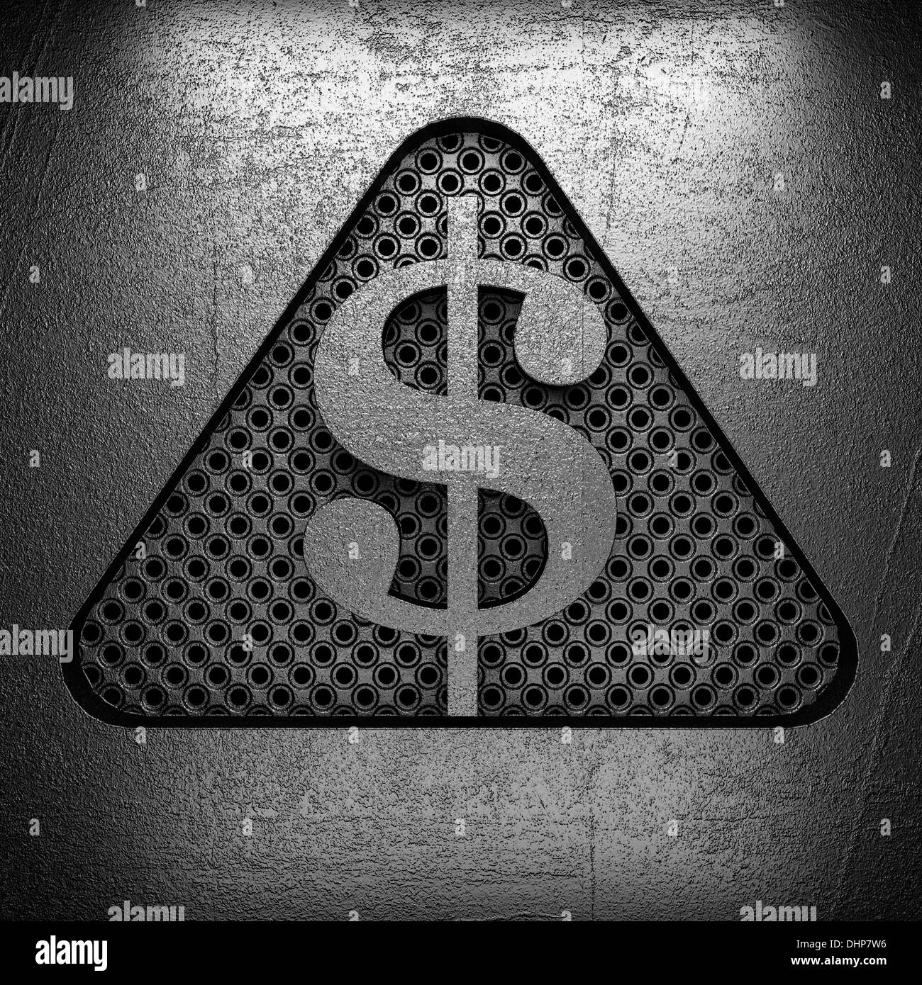 Metal sign on perforated wall Stock Photo - Alamy