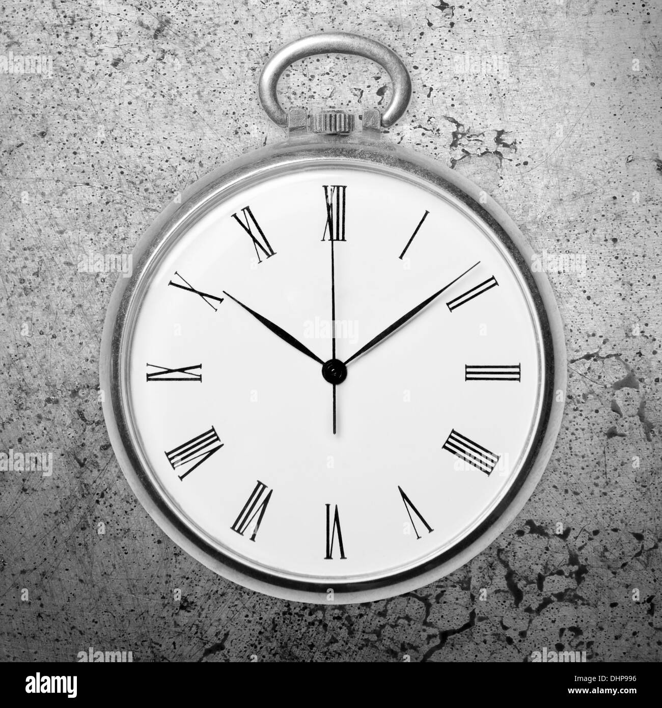 Antique golden pocket watch on grunge background, monochrome. Concept ...