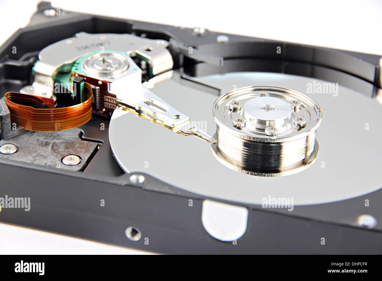 Zoom the Picture Hard drive Open the top cover off on white background ...