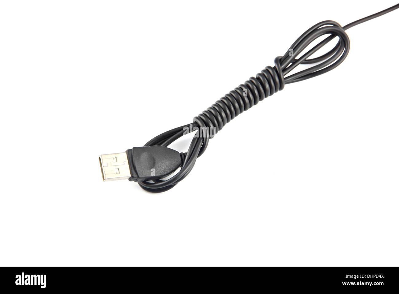 Black cable USB used to connect the computer on white background Stock ...