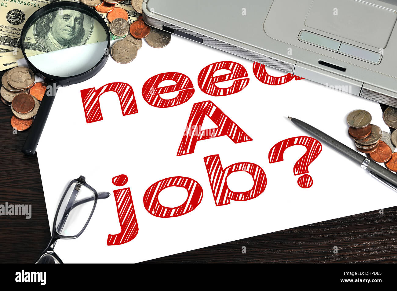 paper with drawing need a job and money Stock Photo - Alamy