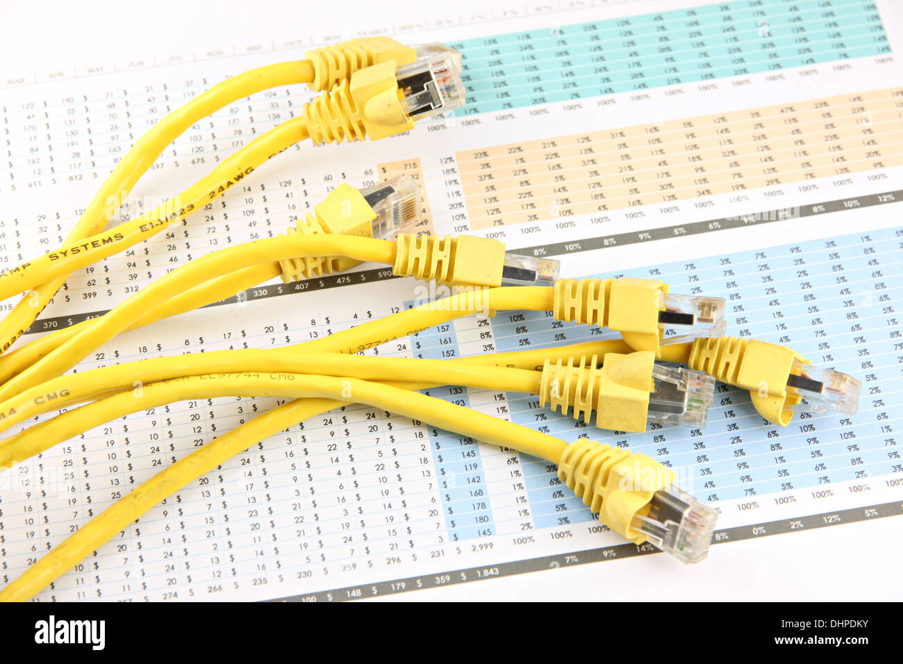 Yellow LAN Cables on Business graph Stock Photo - Alamy
