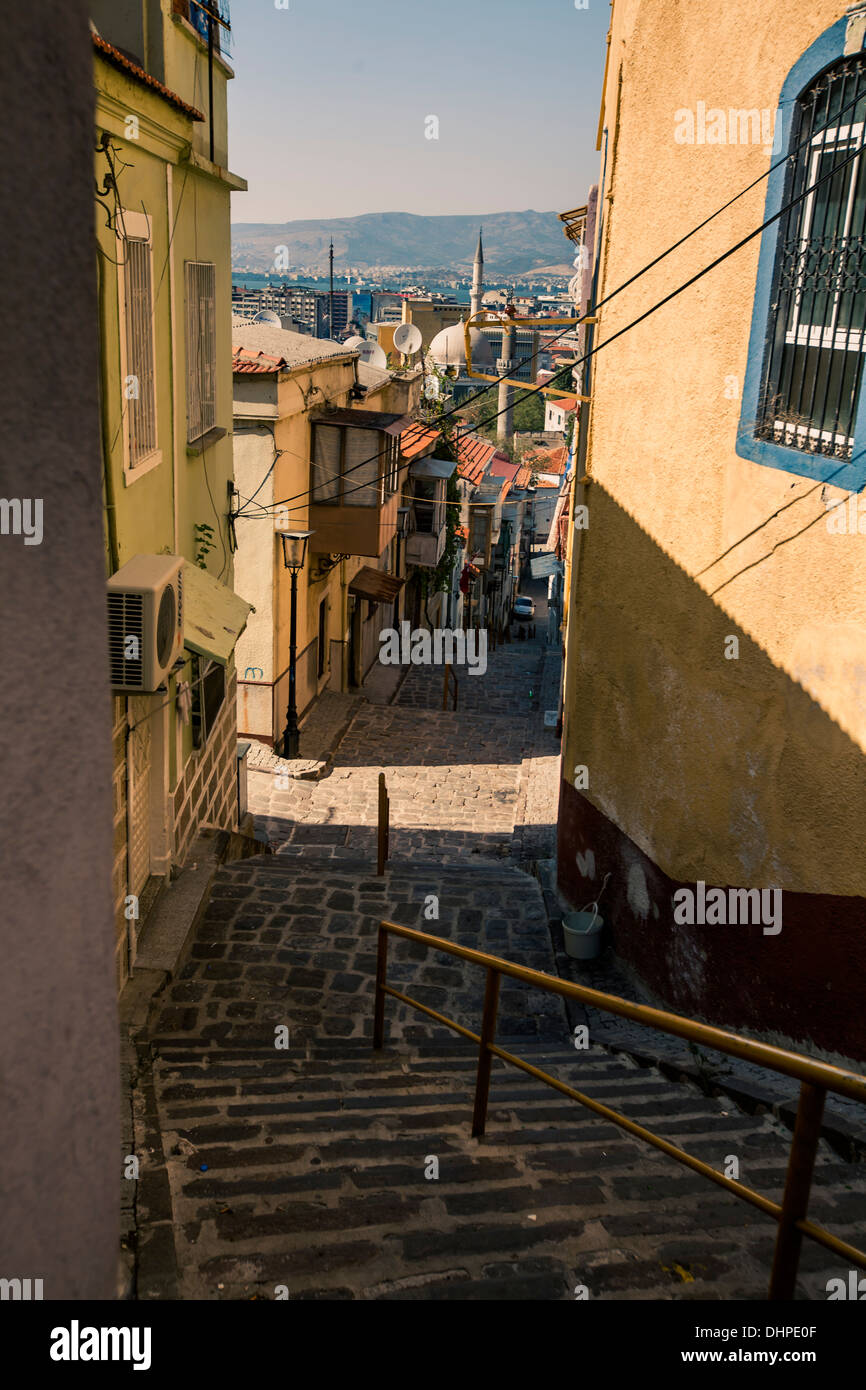 Narrow street of old town Izmir Turkey Stock Photo - Alamy