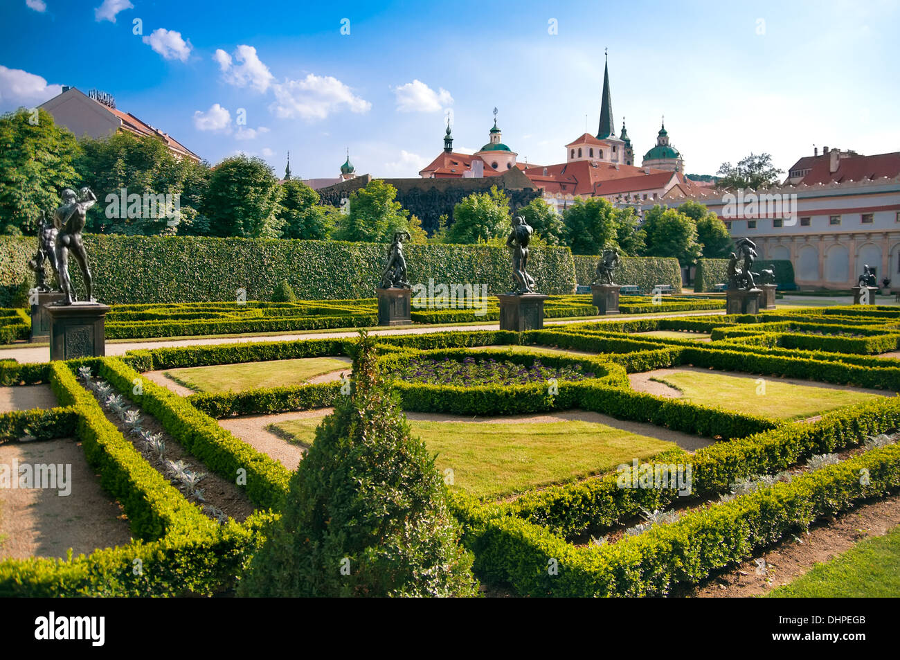 Sculptures in the peacock gardens of Wallenstein Palace, Prague Stock ...