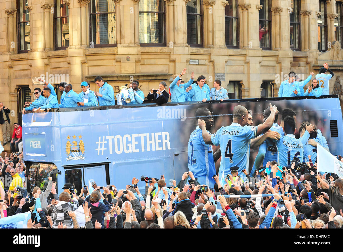 Atmosphere Manchester City Premier League Title victory parade. Players ...
