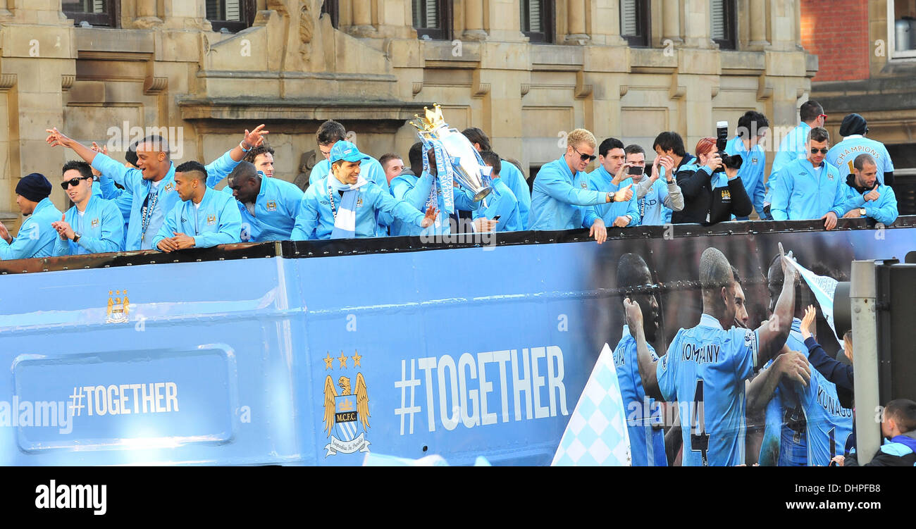 Atmosphere Manchester City Premier League Title victory parade. Players ...