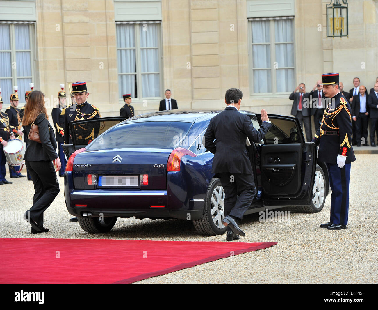 Outgoing President Nicolas Sarkozy and his wife French First Lady Carla ...