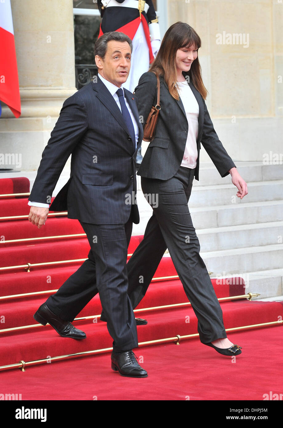 Outgoing President Nicolas Sarkozy and his wife French First Lady Carla ...