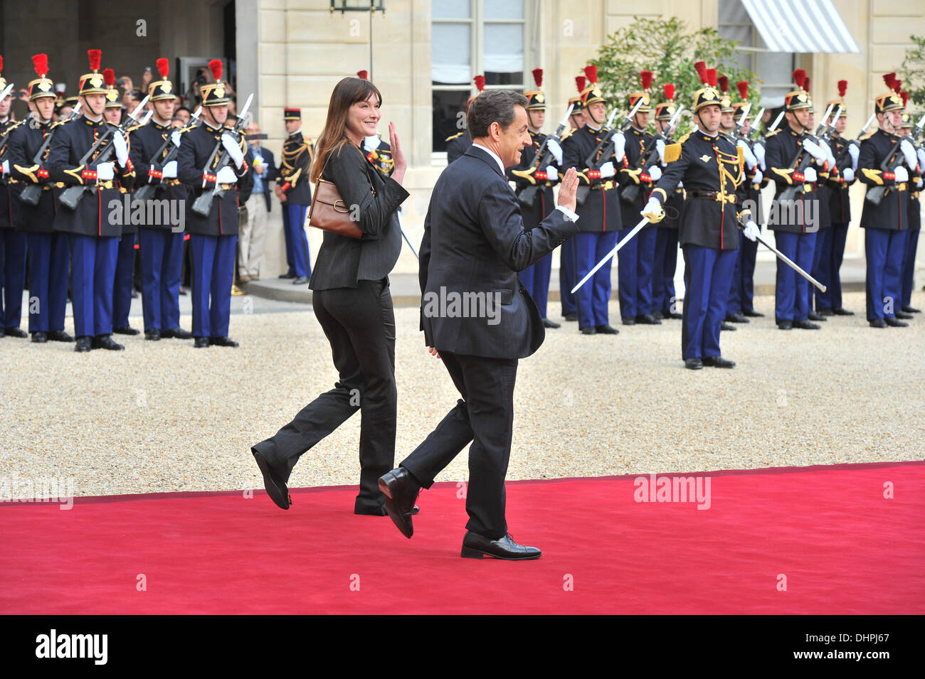 Outgoing President Nicolas Sarkozy and his wife French First Lady Carla ...