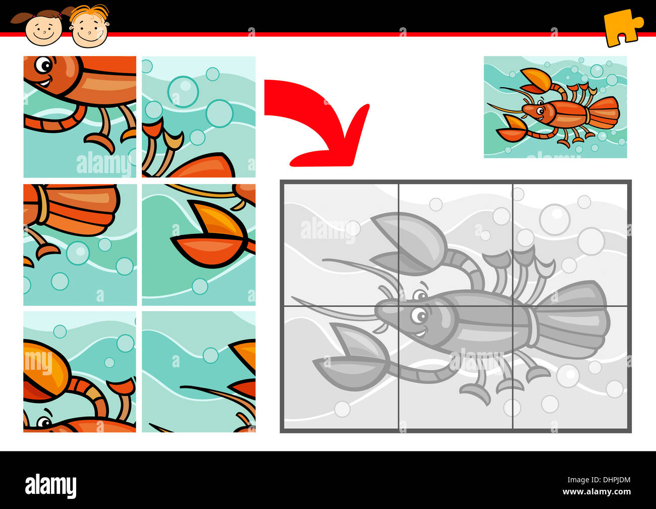 Cartoon Illustration of Education Jigsaw Puzzle Game for Preschool ...