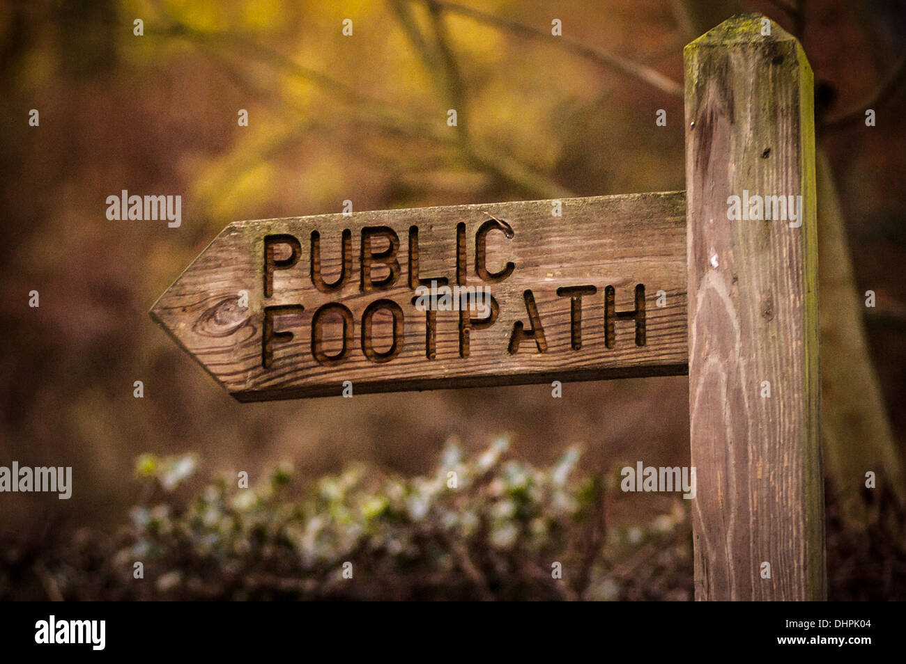 Wooden public footpath signpost Stock Photo - Alamy