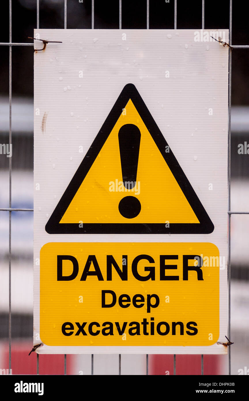 Danger Deep Excavations sign on building site Stock Photo - Alamy