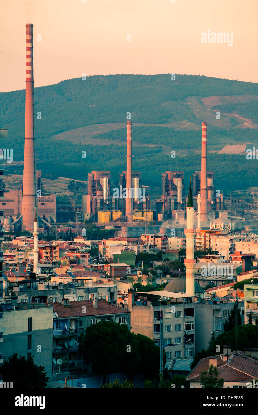 Soma city (Turkey) and power plant of Soma city in background, Turkey ...