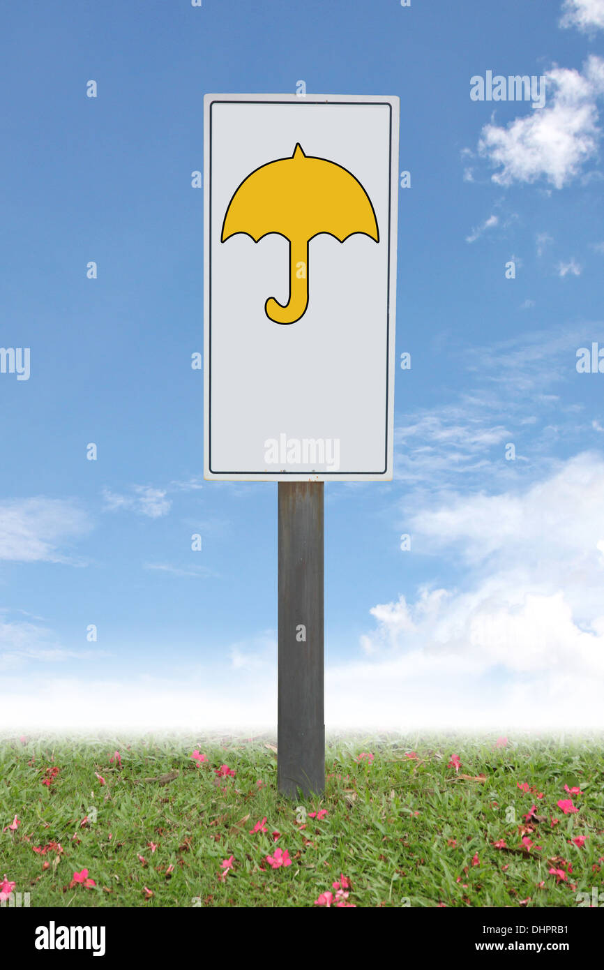 The Label indicates of Umbrella on blue sky Stock Photo - Alamy