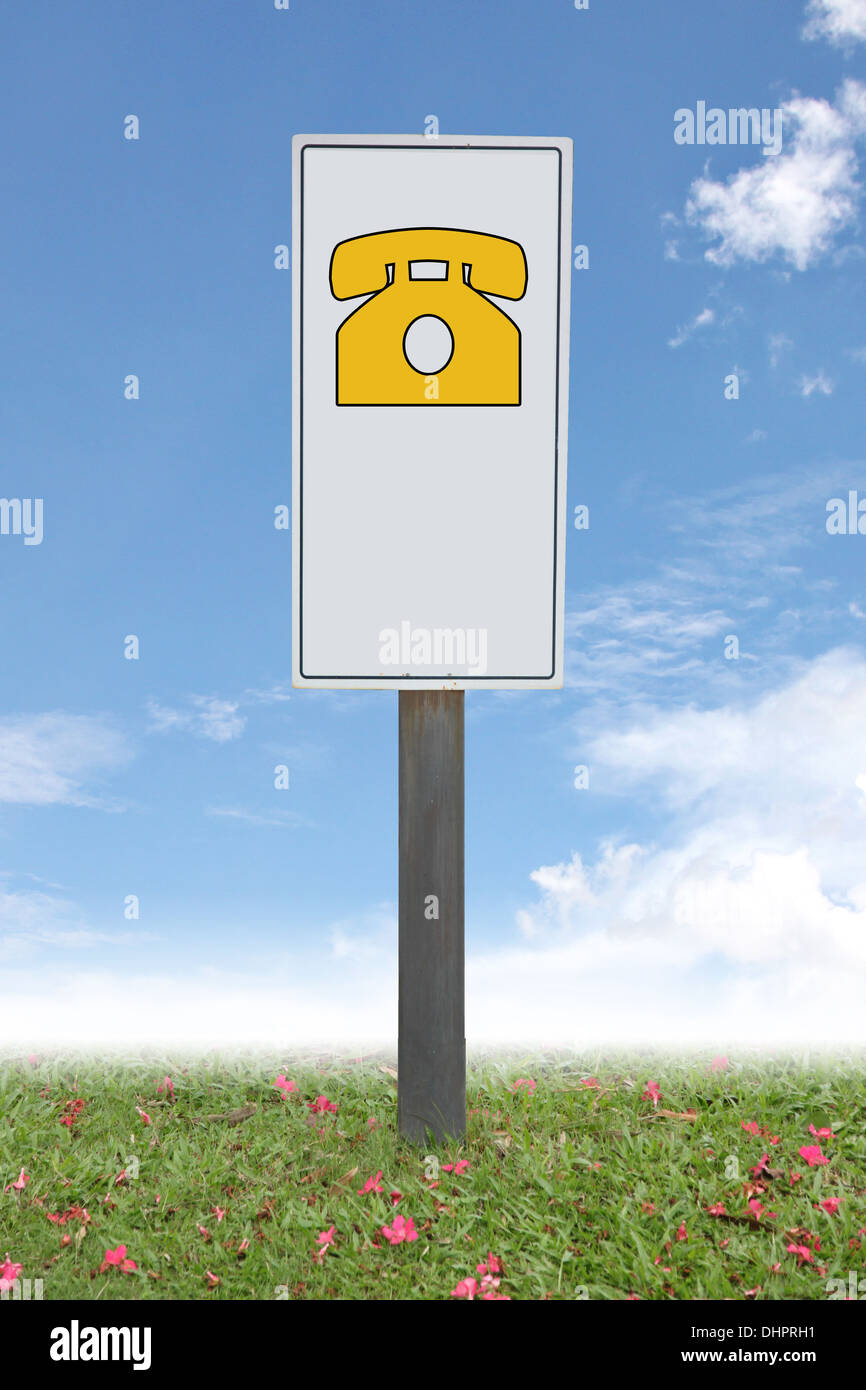 The Label indicates of telephone on blue sky Stock Photo - Alamy