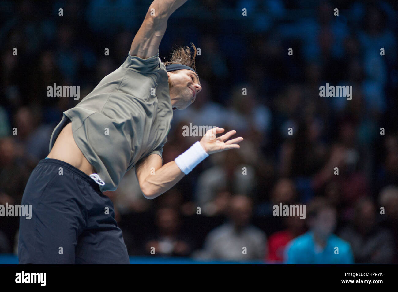 David Ferrer in action at the Barclays ATP World Tour Finals, The O2 ...