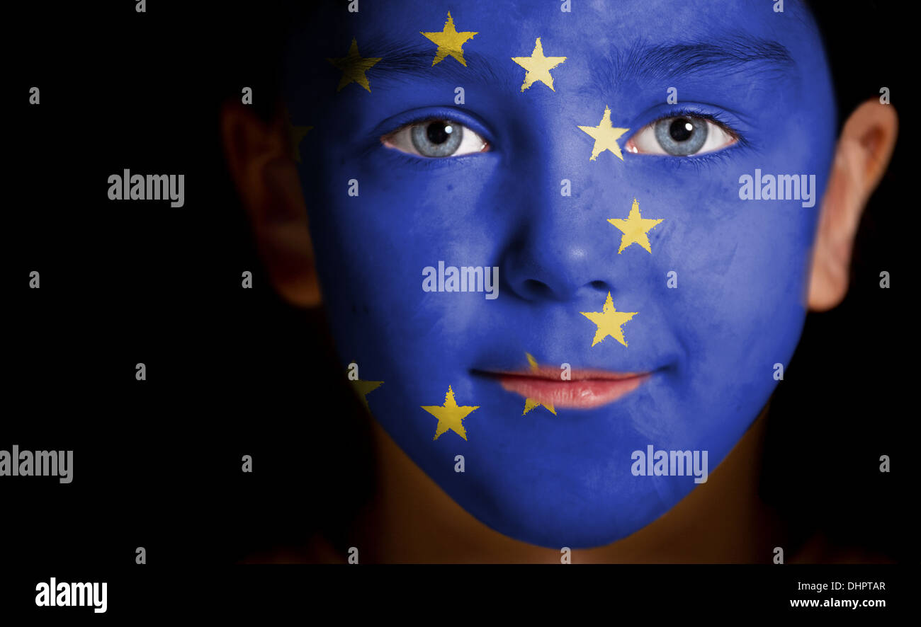 Portrait of a child with a painted EU flag Stock Photo - Alamy