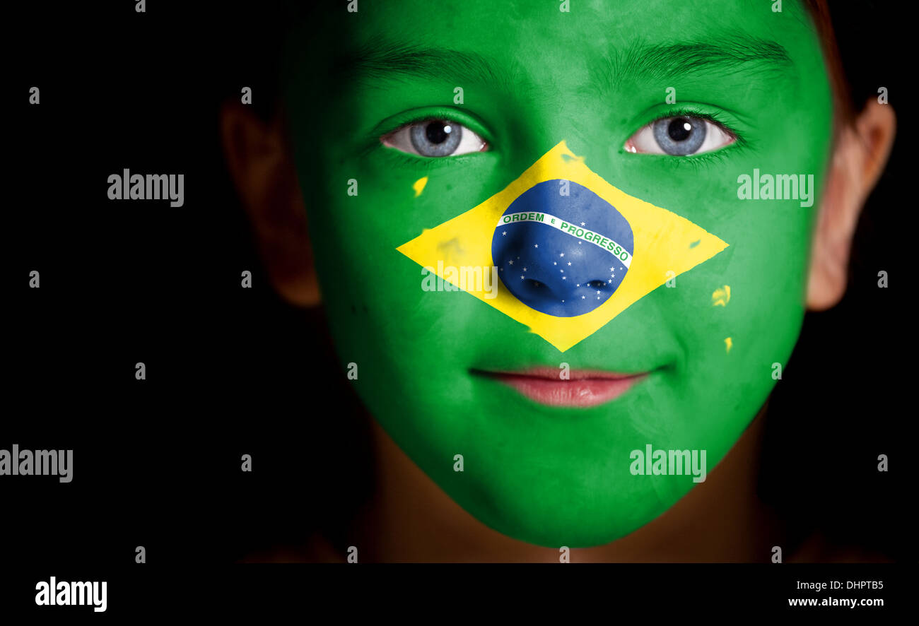 Portrait of a child with a painted flag Stock Photo - Alamy