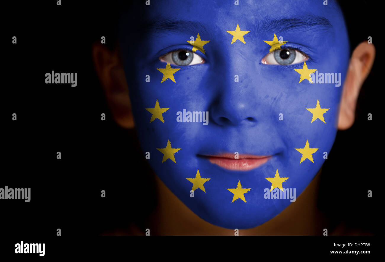 Portrait of a child with a painted EU flag Stock Photo - Alamy