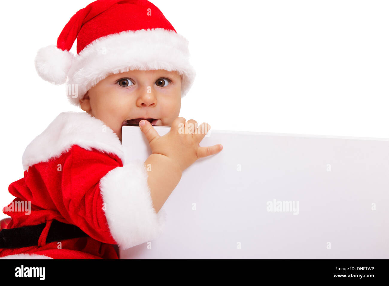 Beautiful Santa the boy gnaws sticker corner Stock Photo - Alamy