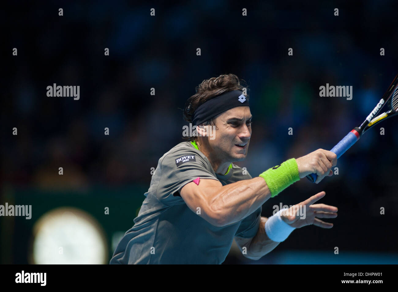 David Ferrer in action at the Barclays ATP World Tour Finals, The O2 ...