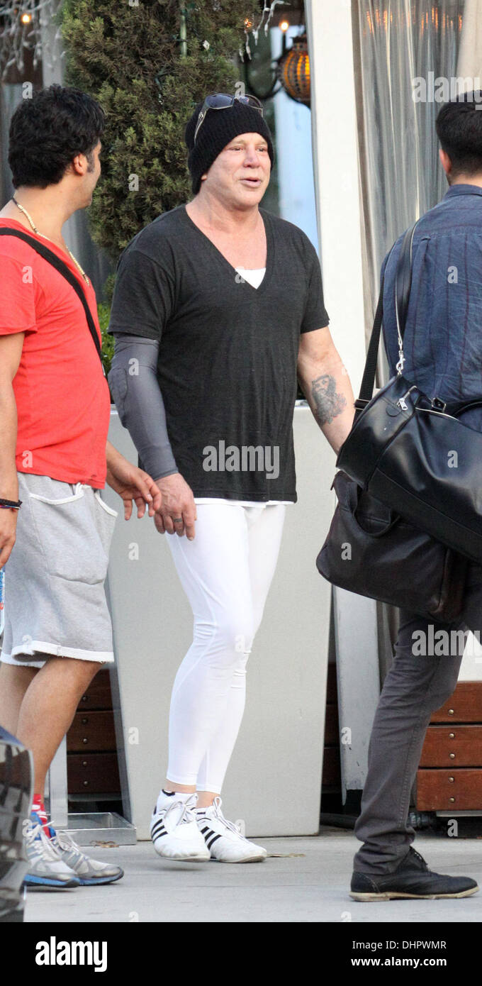 Mickey Rourke leaves Equinox gym with friends West hollywood California ...