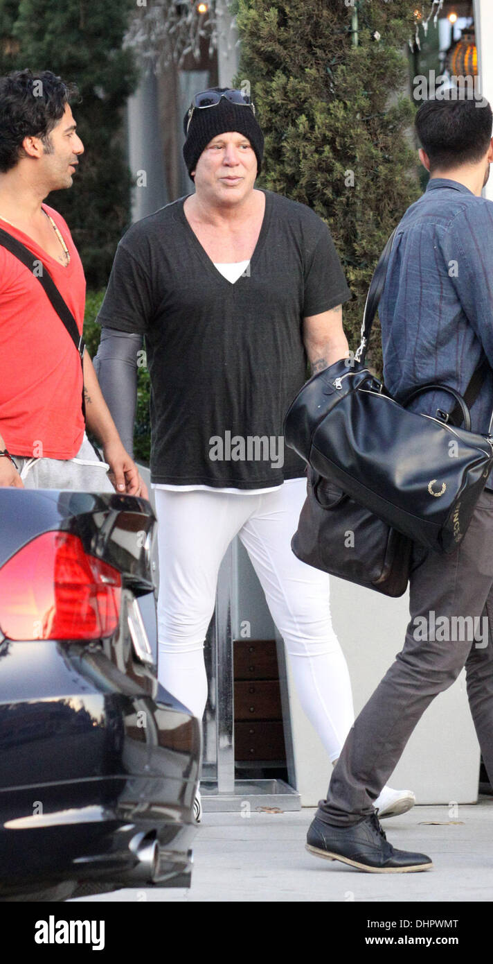 Mickey Rourke leaves Equinox gym with friends West hollywood California ...
