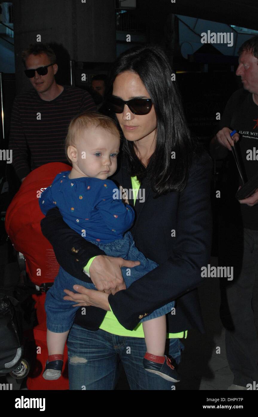 Jennifer Connolly and daughter Agnes Bettany arriving at Nice Airport ...