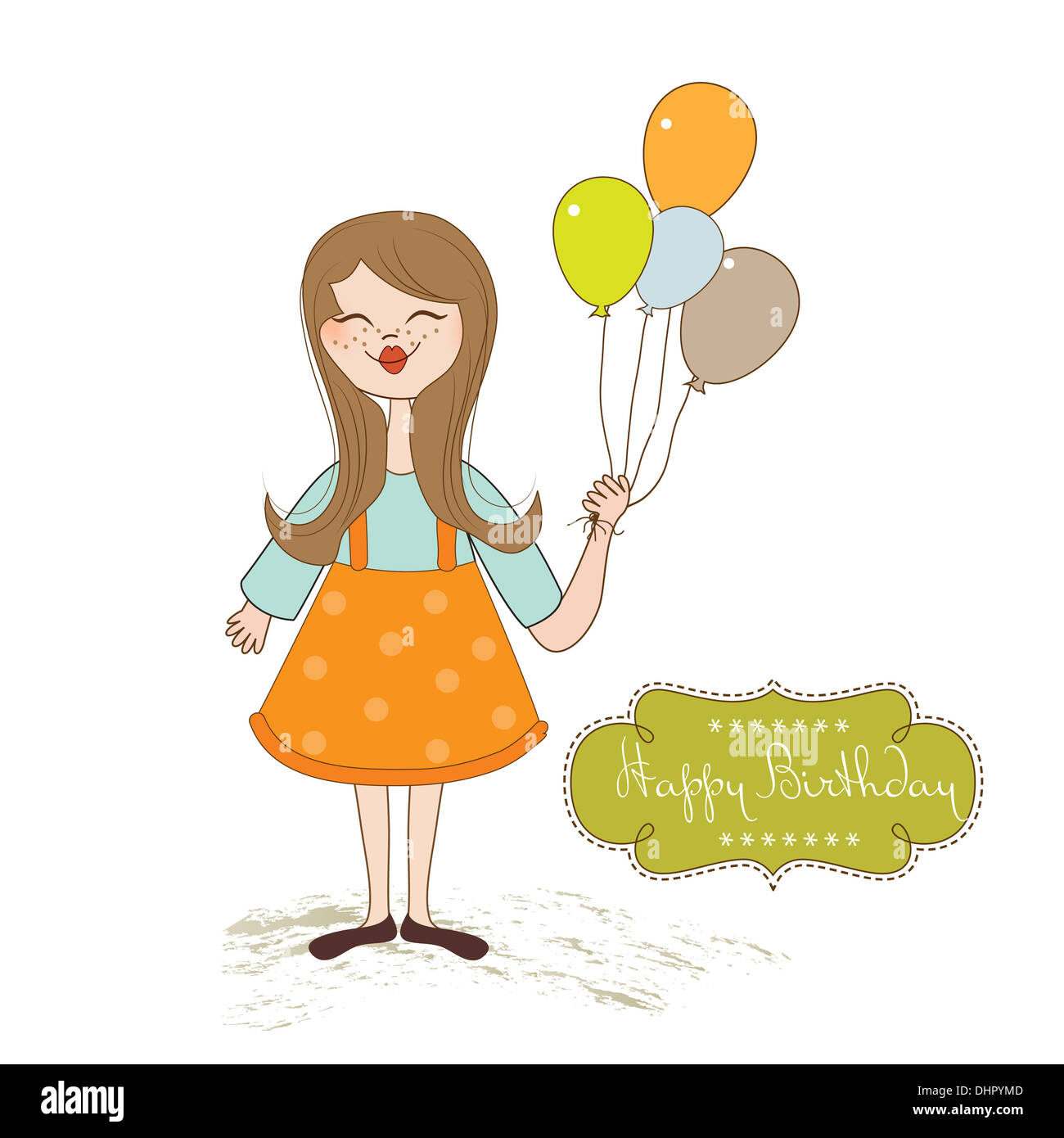 birthday greeting card with girl and balloons Stock Photo - Alamy