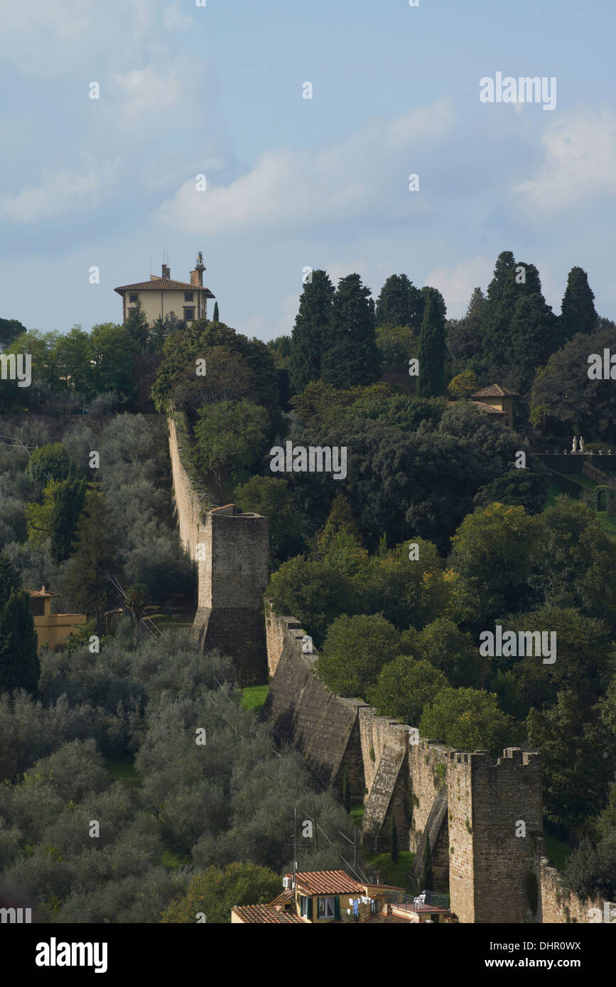 The medieval city wall of Florence Tuscany on the southern side of the ...