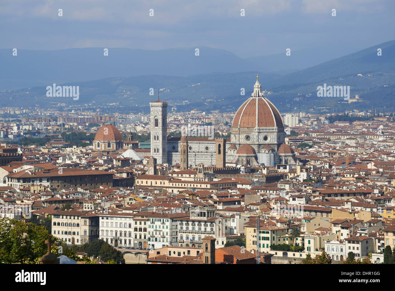 a view of the city of Florence from the hill above. the view includes ...