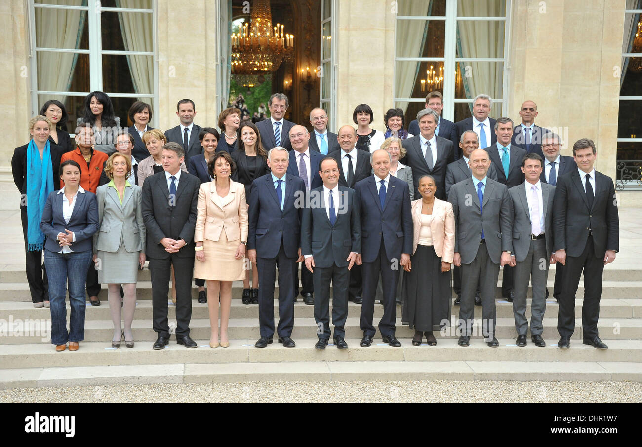 French President, Francois Hollande pictured with his New cabinet the ...