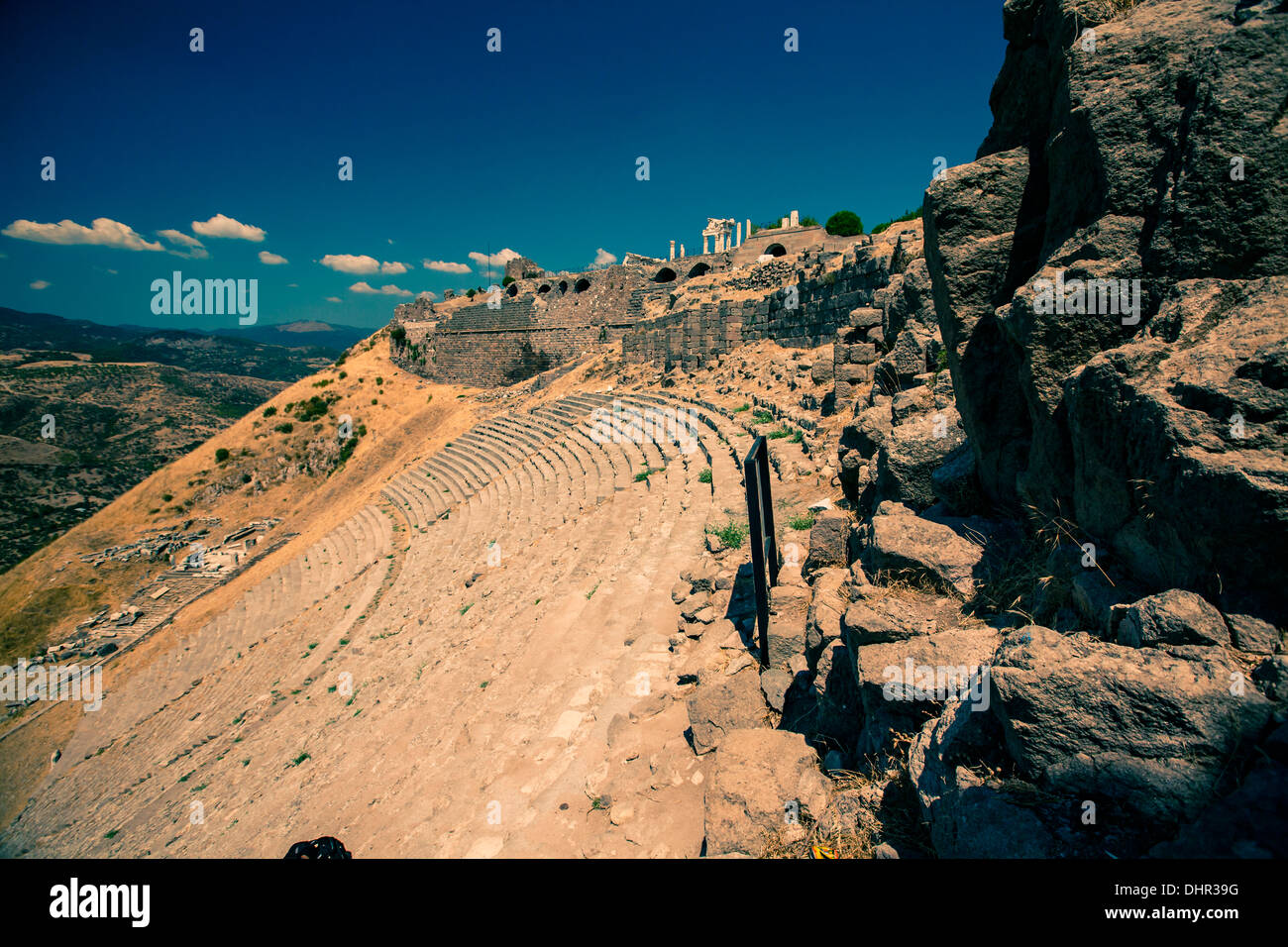 Marble columns and rests of The Sanctuary of Trajan, Akropol, Bergama ...