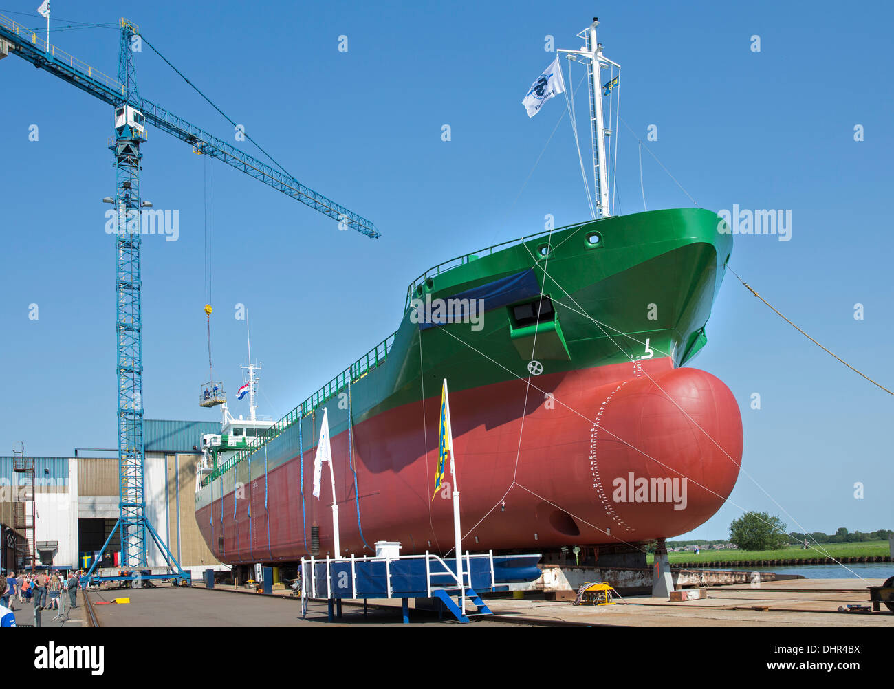 Netherlands, Westerbroek, General cargo ship at the Ferus Smit Shipyard ...