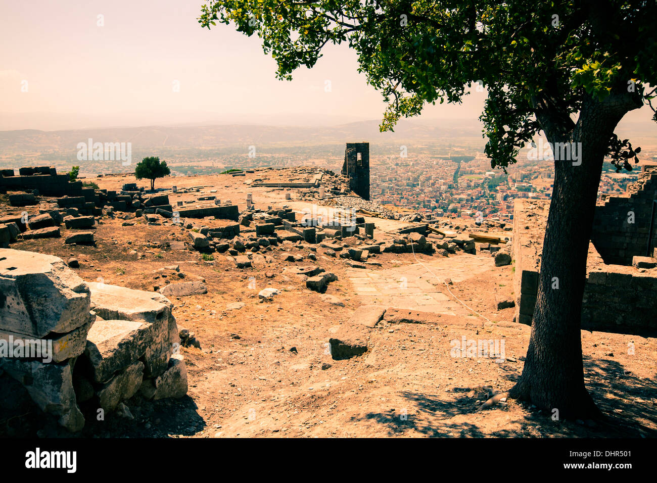 Marble columns and rests of. The Sanctuary of Trajan, Akropol, Bergama ...