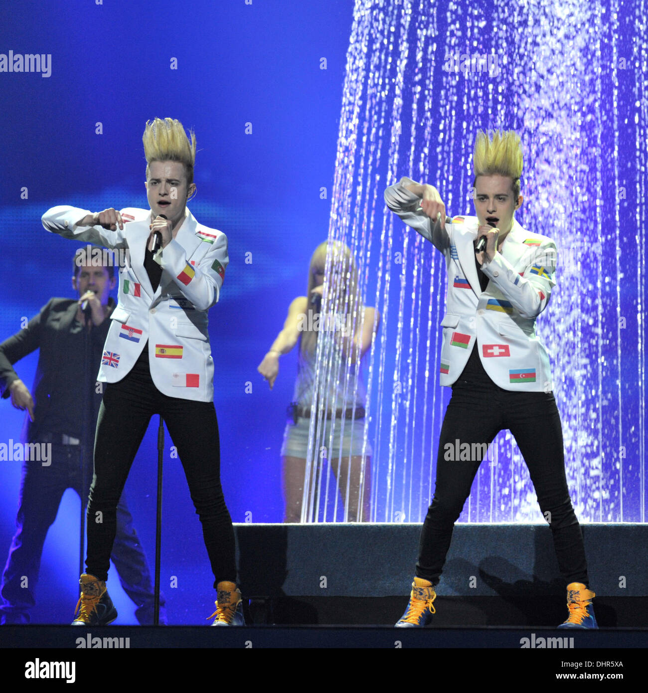 John Grimes and Edward Grimes aka Jedward rehearsing for the Eurovision ...