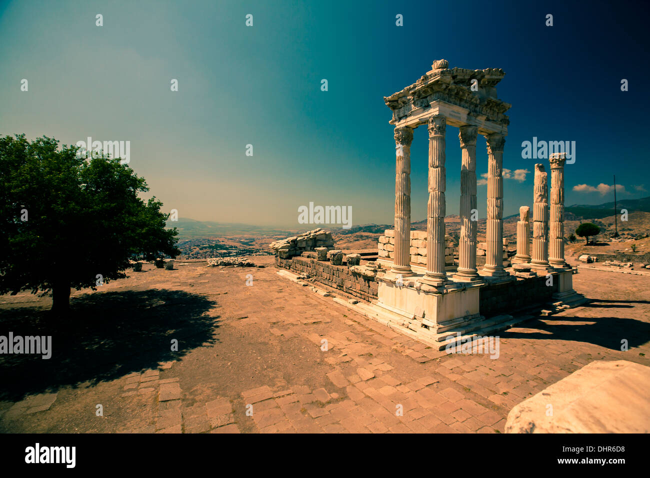 Marble columns and rests of. The Sanctuary of Trajan, Akropol, Bergama ...