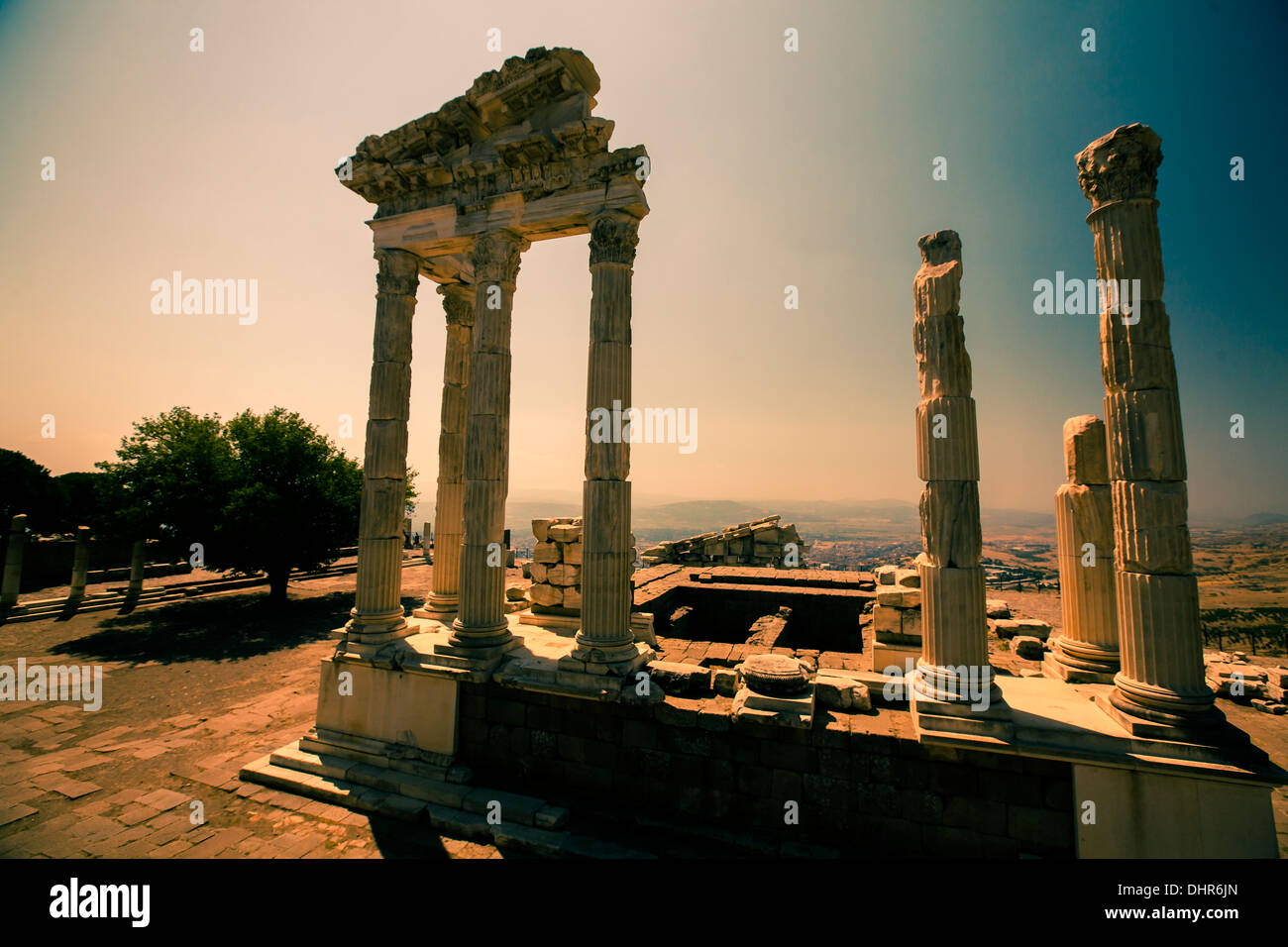 Marble columns and rests of. The Sanctuary of Trajan, Akropol, Bergama ...