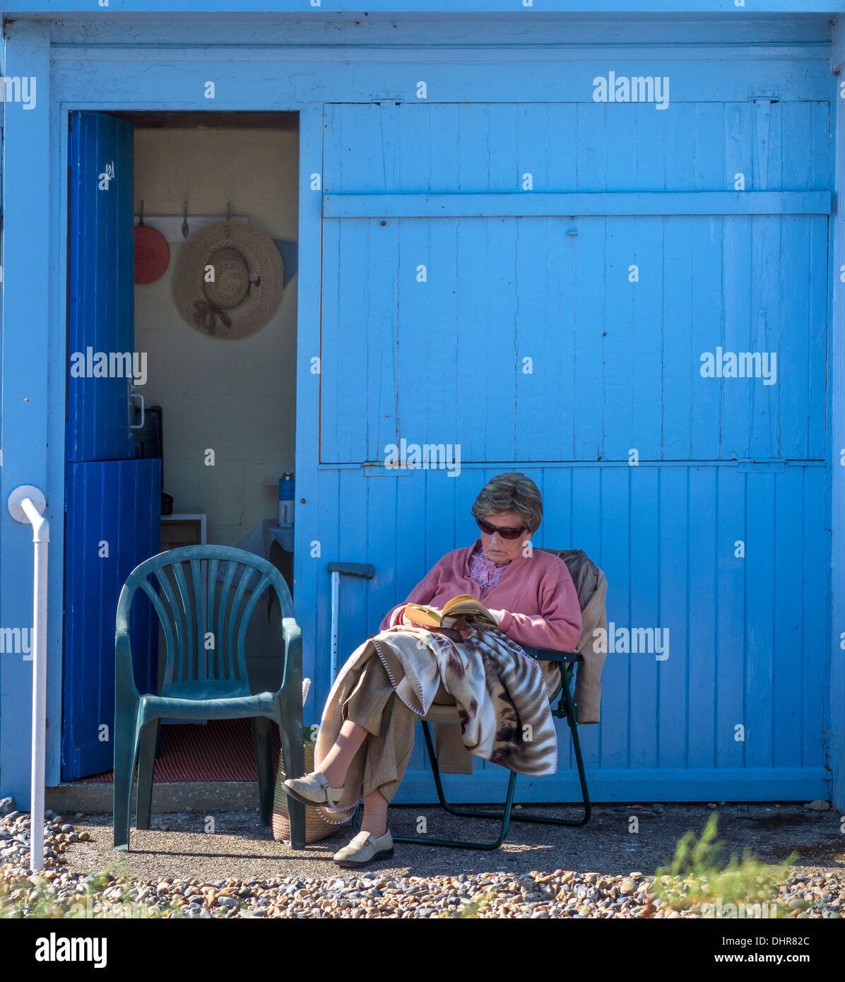Lady Reading Book Beach Hut Beach St Margarets Bay Dover Stock Photo ...