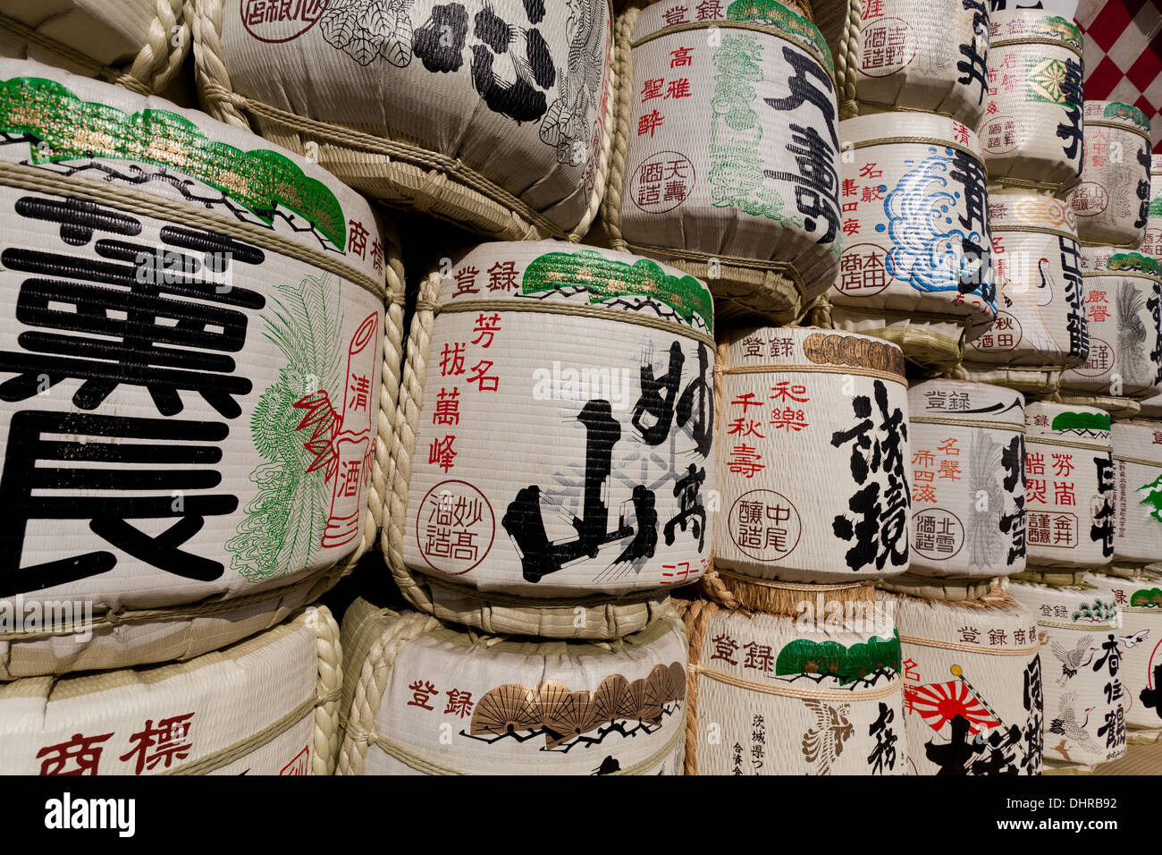 Sake barrels stacked up at Yasukuni Shrine in to celebrate new year ...