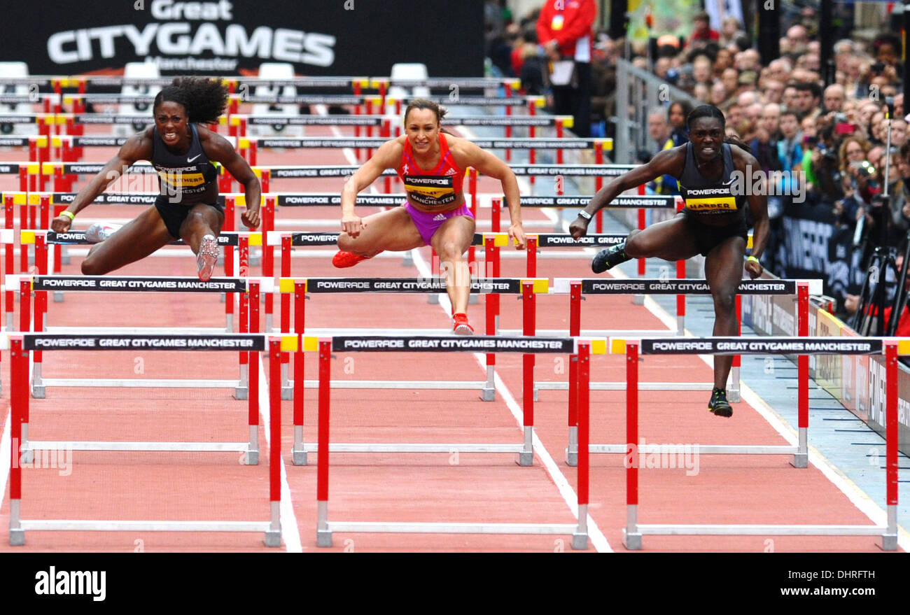 Jessica Ennis competing in the Women's 100 metre hurdles race at the ...