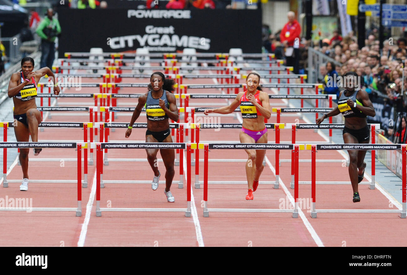 Jessica Ennis competing in the Women's 100 metre hurdles race at the ...
