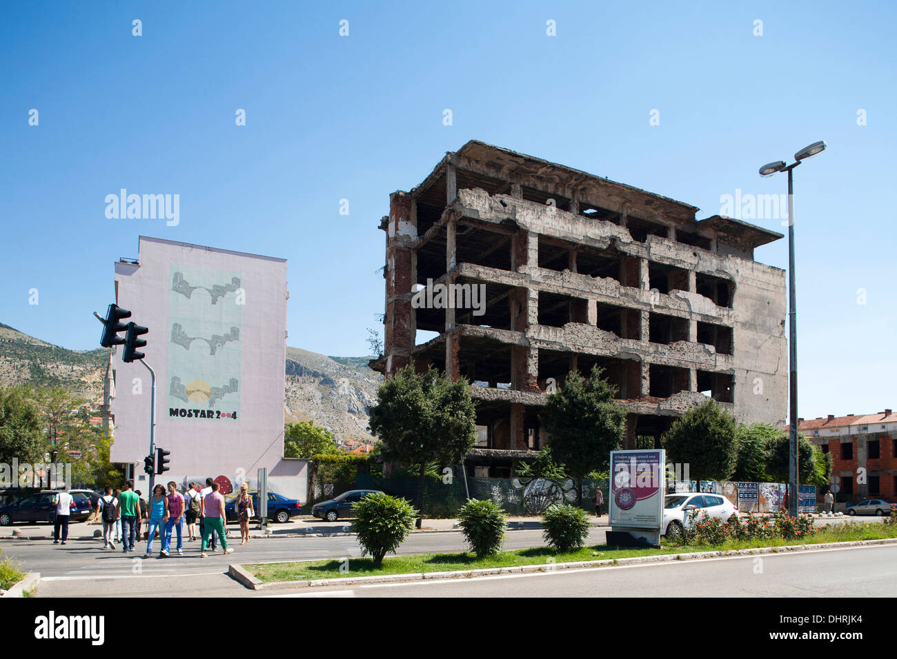 bombed building, west side, mostar, bosnia and herzegovina, europe ...