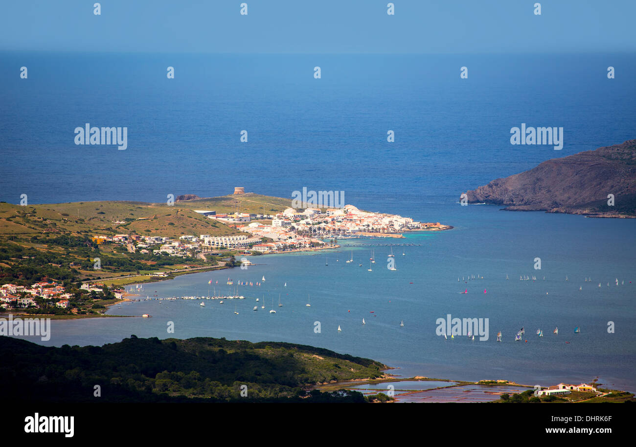 Menorca Fornells aerial view from Pico del Toro in Balearic islands ...
