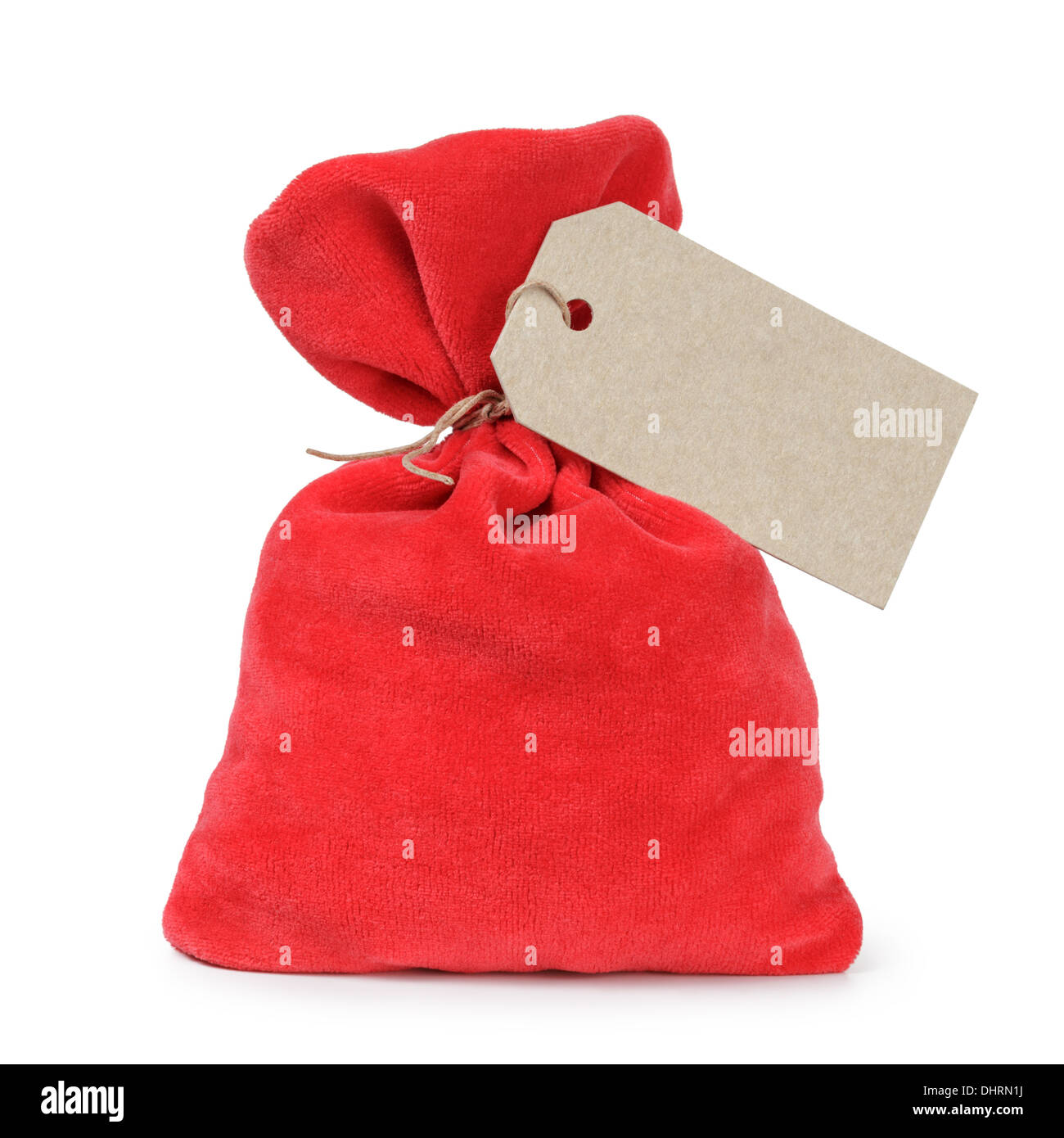 red santas bag from velvet fabric, isolated on white Stock Photo - Alamy