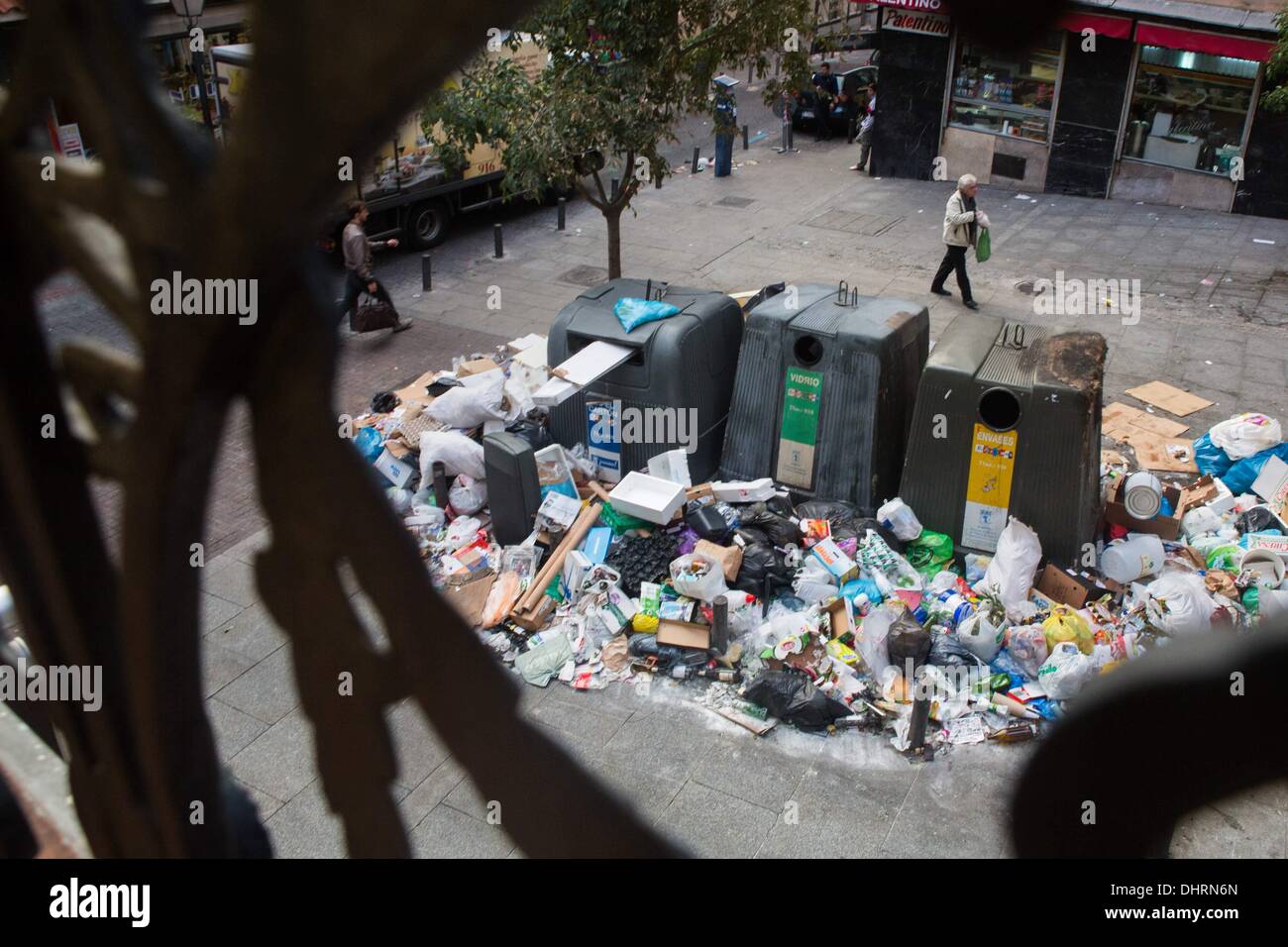 Madrid, Spain. 8th Nov, 2013. A huge pile of garbage in a central ...